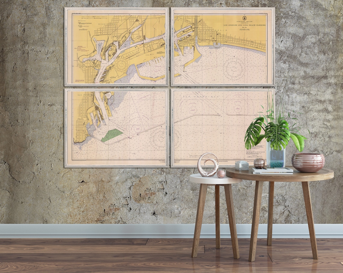 1948 Los Angeles and Long Beach Harbors Nautical Chart Reprint - 6 L/XL ...