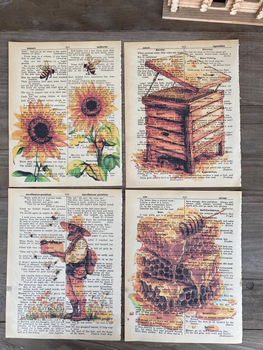 Bee Themed Dictionary Print Set - Bee & Beehive, - Rustic Honeybee ...
