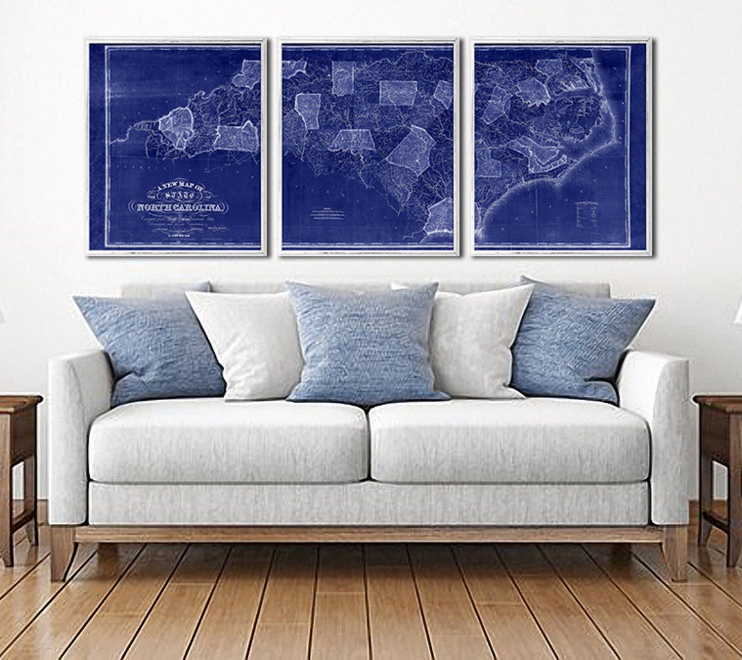 1833 North Carolina Map Reprint, Tar Heel Map Decor, 3 Sizes printed in ...