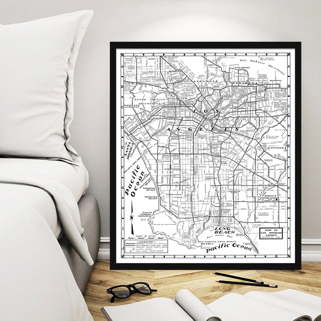 1940s Los Angeles Map Reprint - Mid-century LA Map Reprint on Fine Art ...