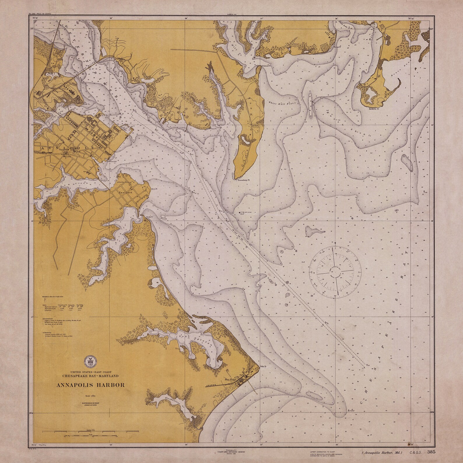 1911 Annapolis Harbor Nautical Chart Reprint, US Naval Academy Map- 6 L ...