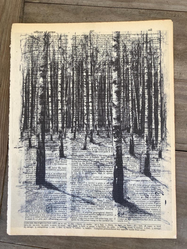 Tree Drawing Themed Dictionary Prints - 6 Piece Set - Antique Sketch ...