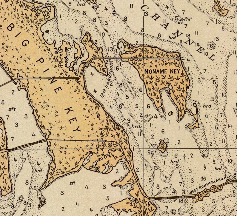 1932 Florida Keys Nautical Chart reprint Key West-Big Pine | Etsy