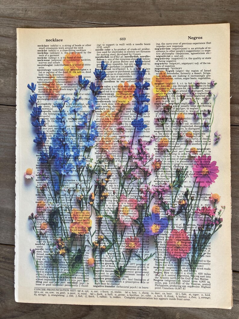 Wild Flowers Themed Dictionary Print Set #1116 - 4-piece Set Pressed ...
