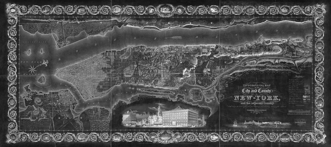 1836 Map of Manhattan Reprint New York City Colton Map - Etsy
