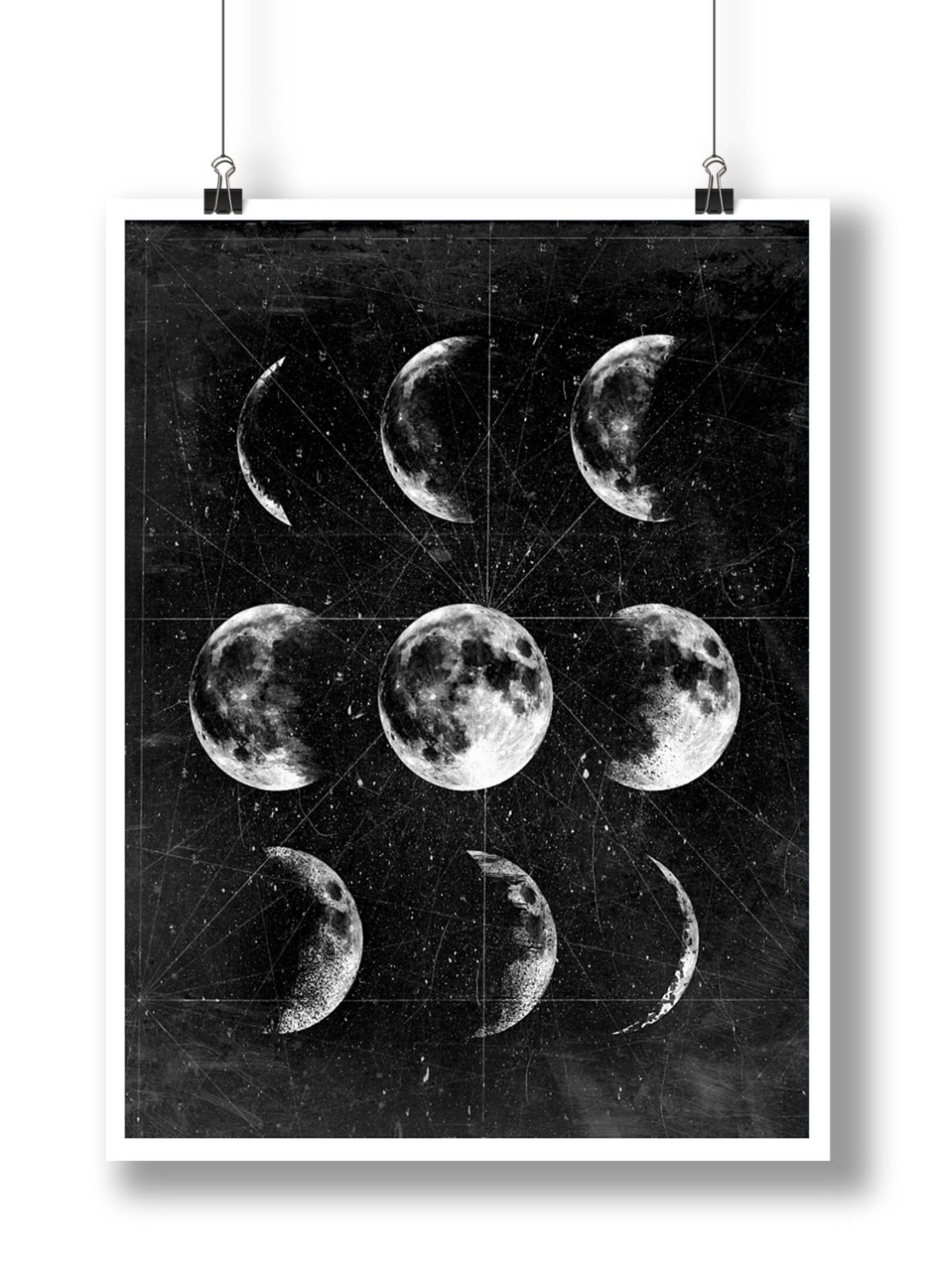 Moon Posterfull Moonmoon Art With Moon Phasesastronomy | Etsy UK