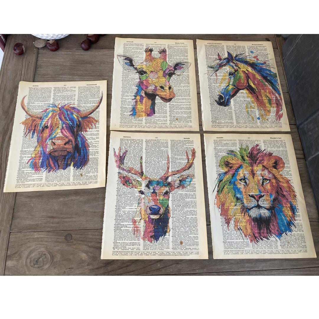 Wild Animal Themed Dictionary Print Set #1076 - 5-piece Set - Printed ...