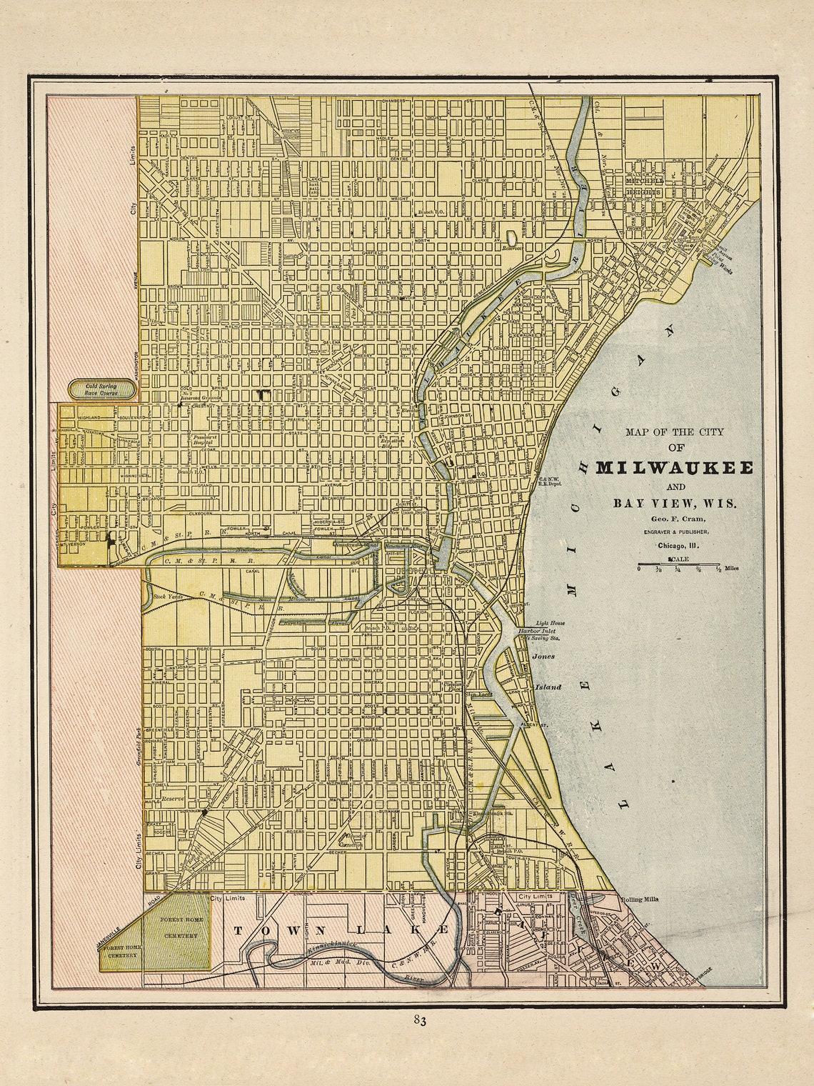 1887 Milwaukee Map Reprint - Vintage Milwaukee Reprint 4 Large/xl Sizes ...
