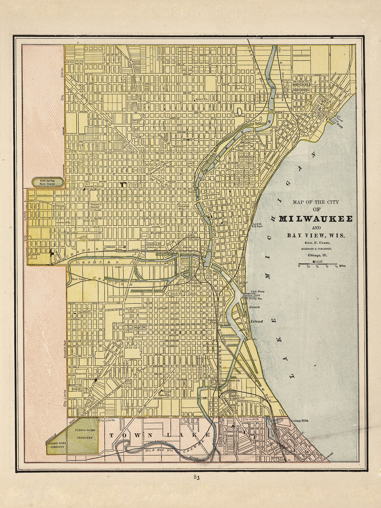 1887 Milwaukee Map Reprint - Vintage Milwaukee Reprint 4 Large/xl Sizes ...