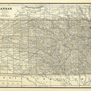 1887 Kansas Map Reprint, Vintage Cram's Kansas State Map Reprint, 4 ...