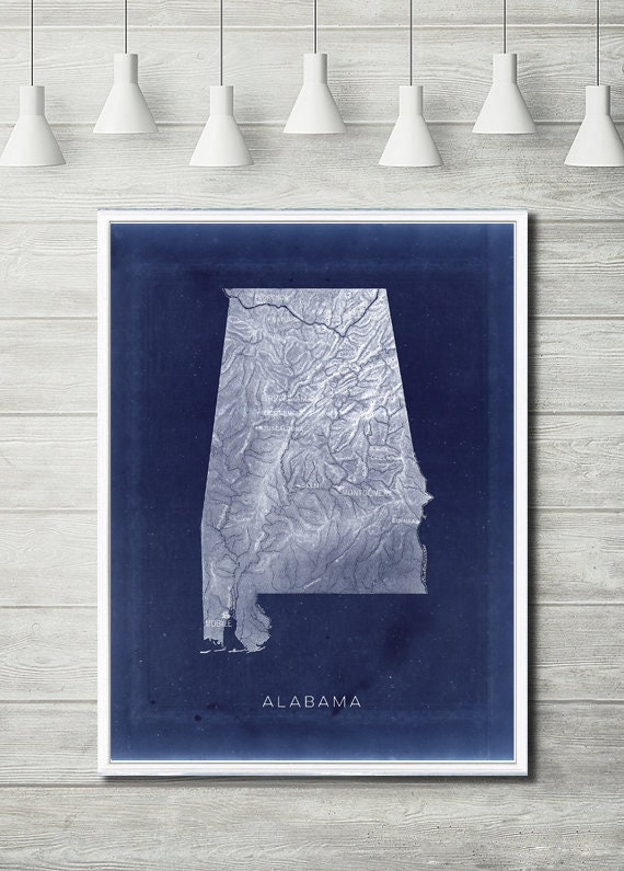 Alabama relief map reprint Vintage Alabama map reprint 6 | Etsy