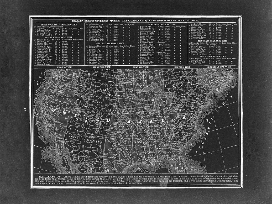 1887 USA Map Reprint Vintage Cram's USA Time Zone Map - Etsy