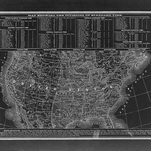 1887 USA Map Reprint, Vintage Cram's USA Time Zone Map Reprint, 4 Large ...
