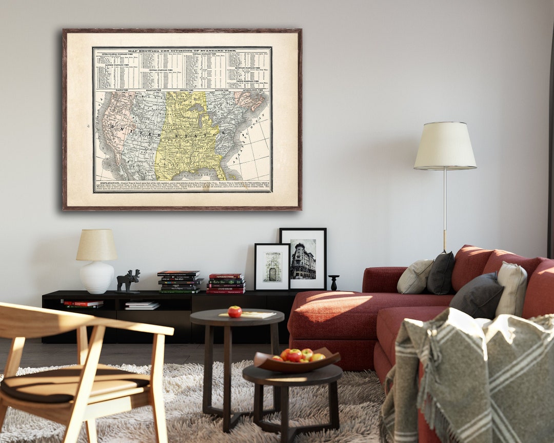 1887 USA Map Reprint, Vintage Cram's USA Time Zone Map Reprint, 4 Large ...