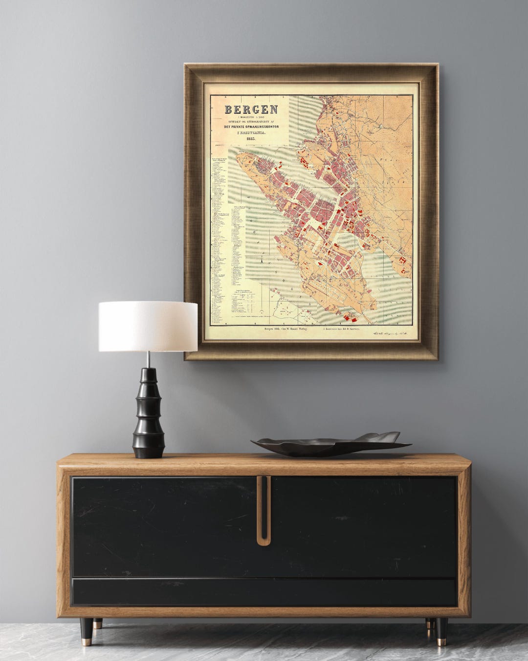 1885 Bergen ,norway Map Reprint - European Map Decor - Norwegian Decor ...