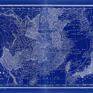 1887 China Map Reprint, Vintage Cram's China Map Reprint, 4 Large Sizes ...