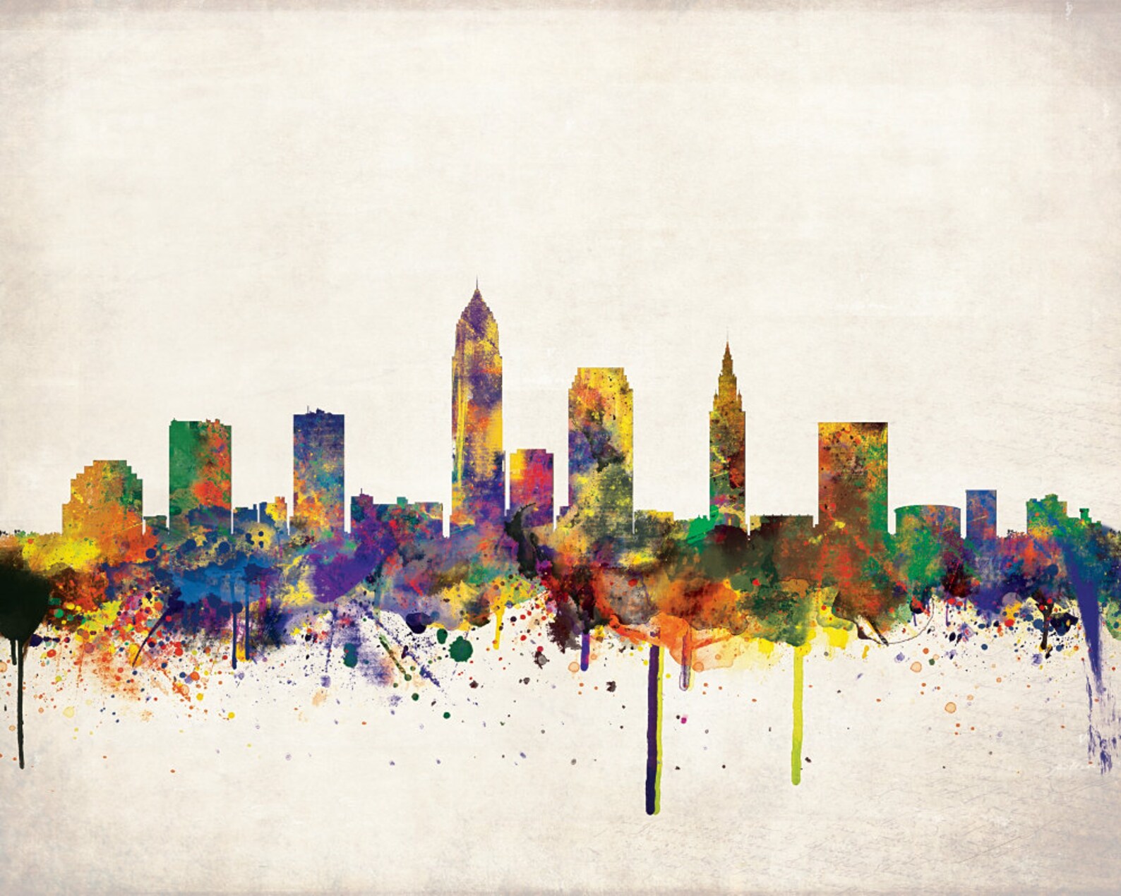 Cleveland City Skyline first Version Digital Watercolor Art | Etsy