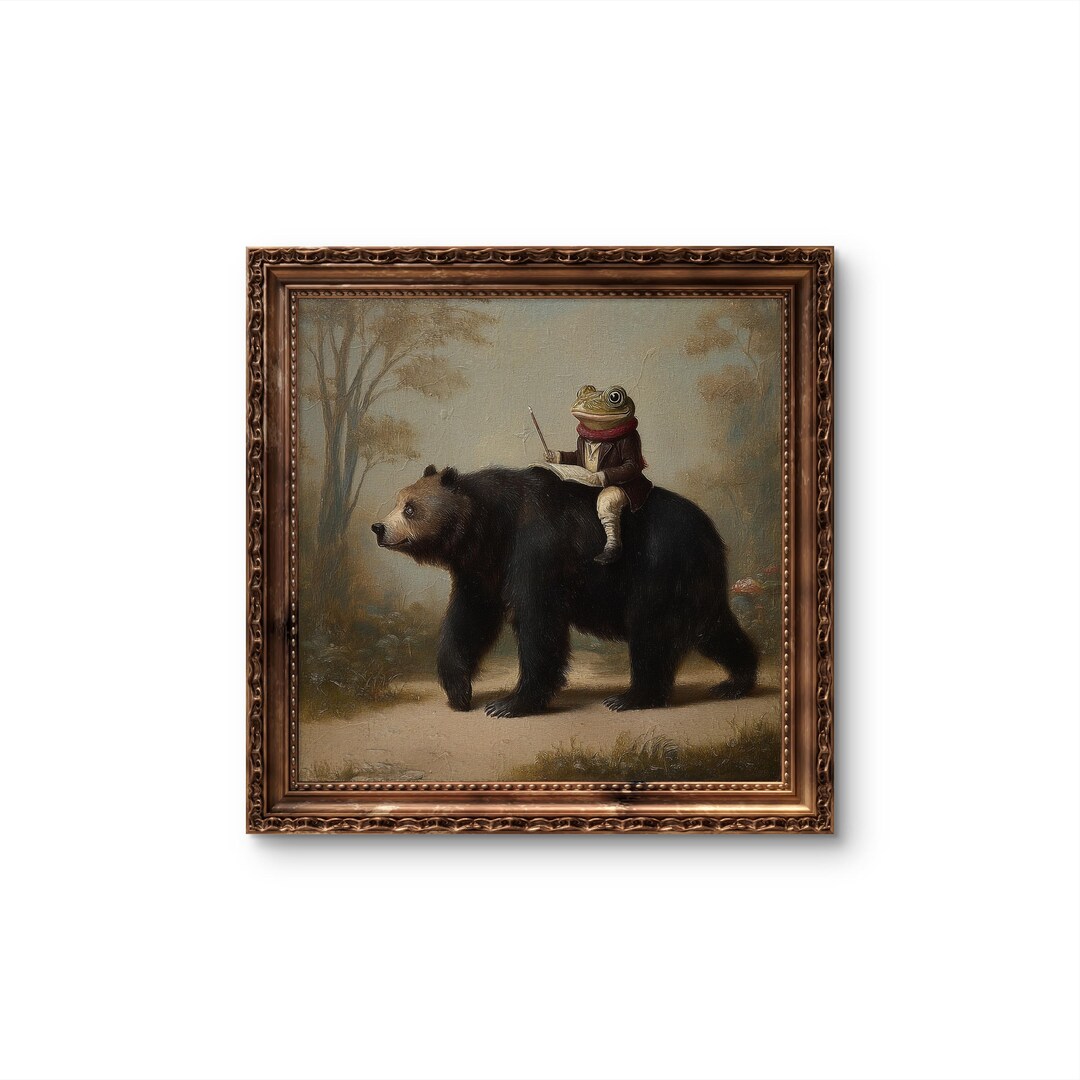 Professor Frog and the Bear – Vintage-style Anthropomorphic Animal Art ...