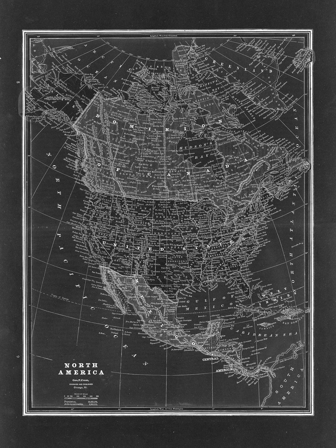 1887 North America Map Reprint - Vintage North America Map Reprint 4 ...