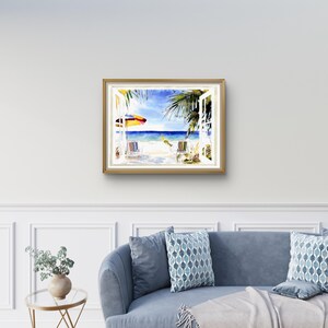 Watercolor Open Window View Print Beach Art View Through Window Art ...