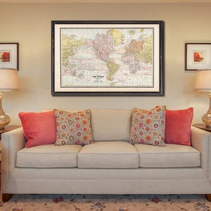 1887 World Map Reprint , Vintage Cram's "chart of the World" Map ...