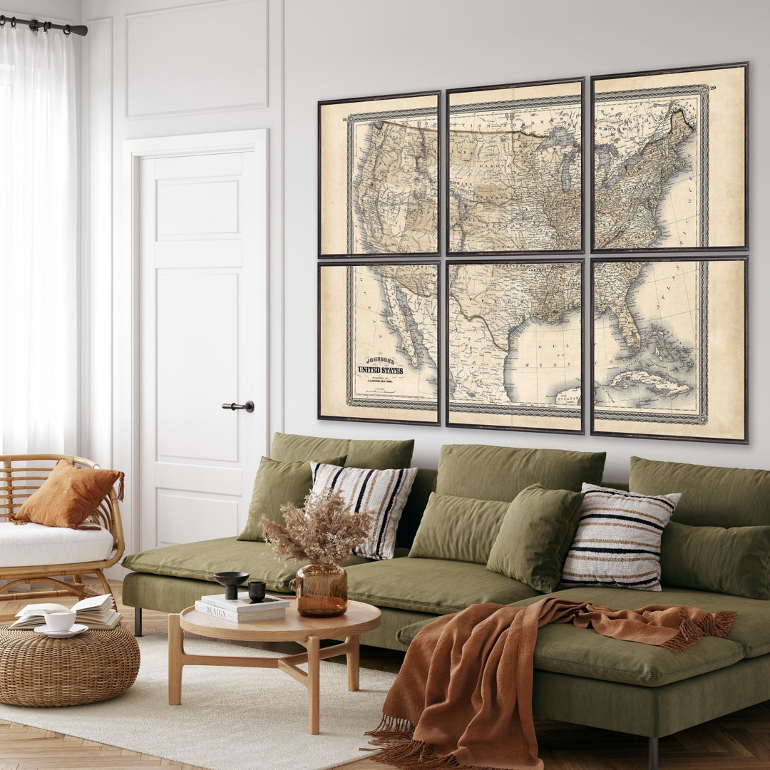 1870 United States Map Reprint - 2nd Version -man Cave Decor - 7 Sizes ...