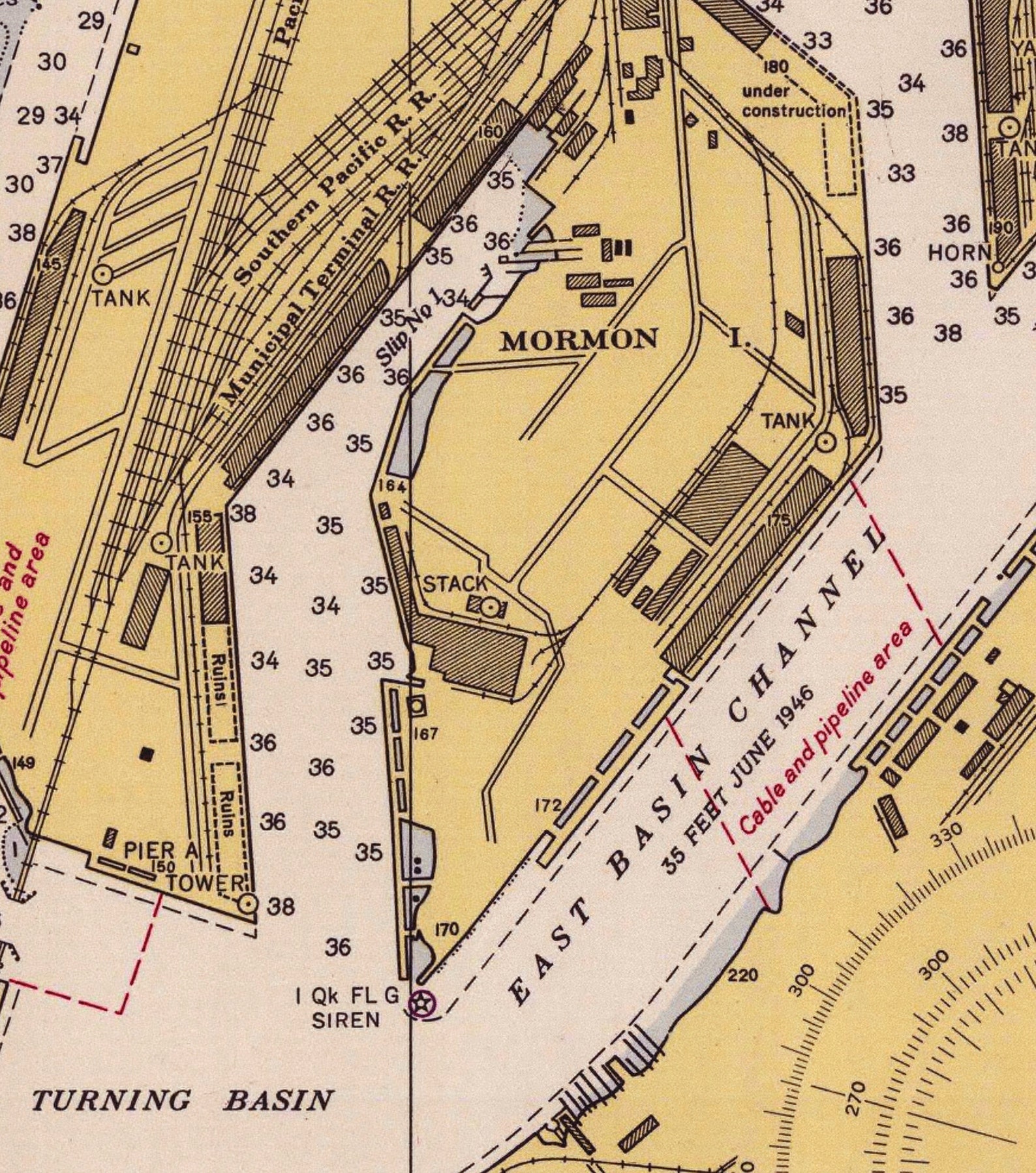 1948 Los Angeles and Long Beach Harbors Nautical Chart Reprint - 6 L/XL ...