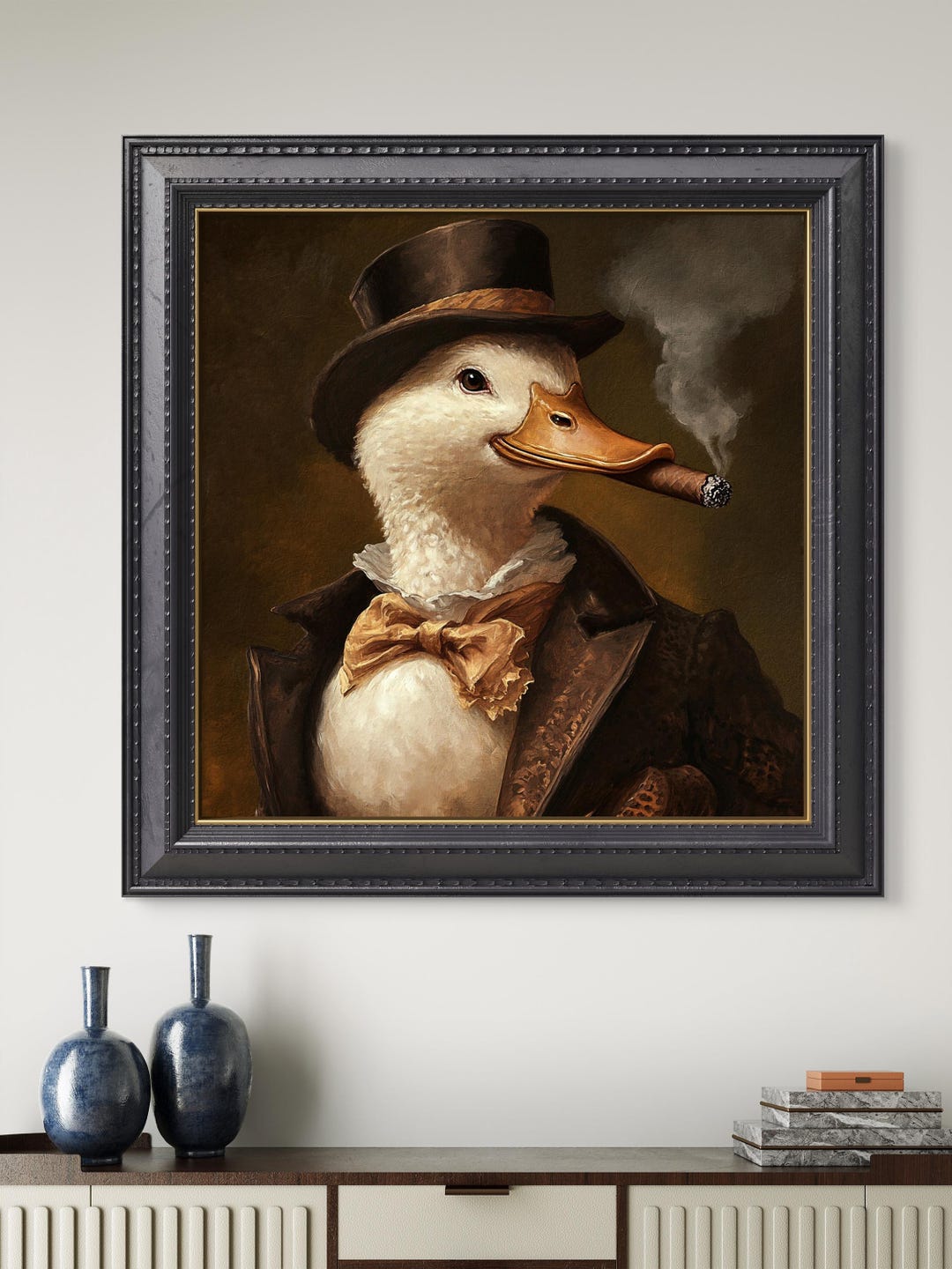 Gentleman Duck Smoking Cigar - Vintage Animal Portrait Print - Funny ...