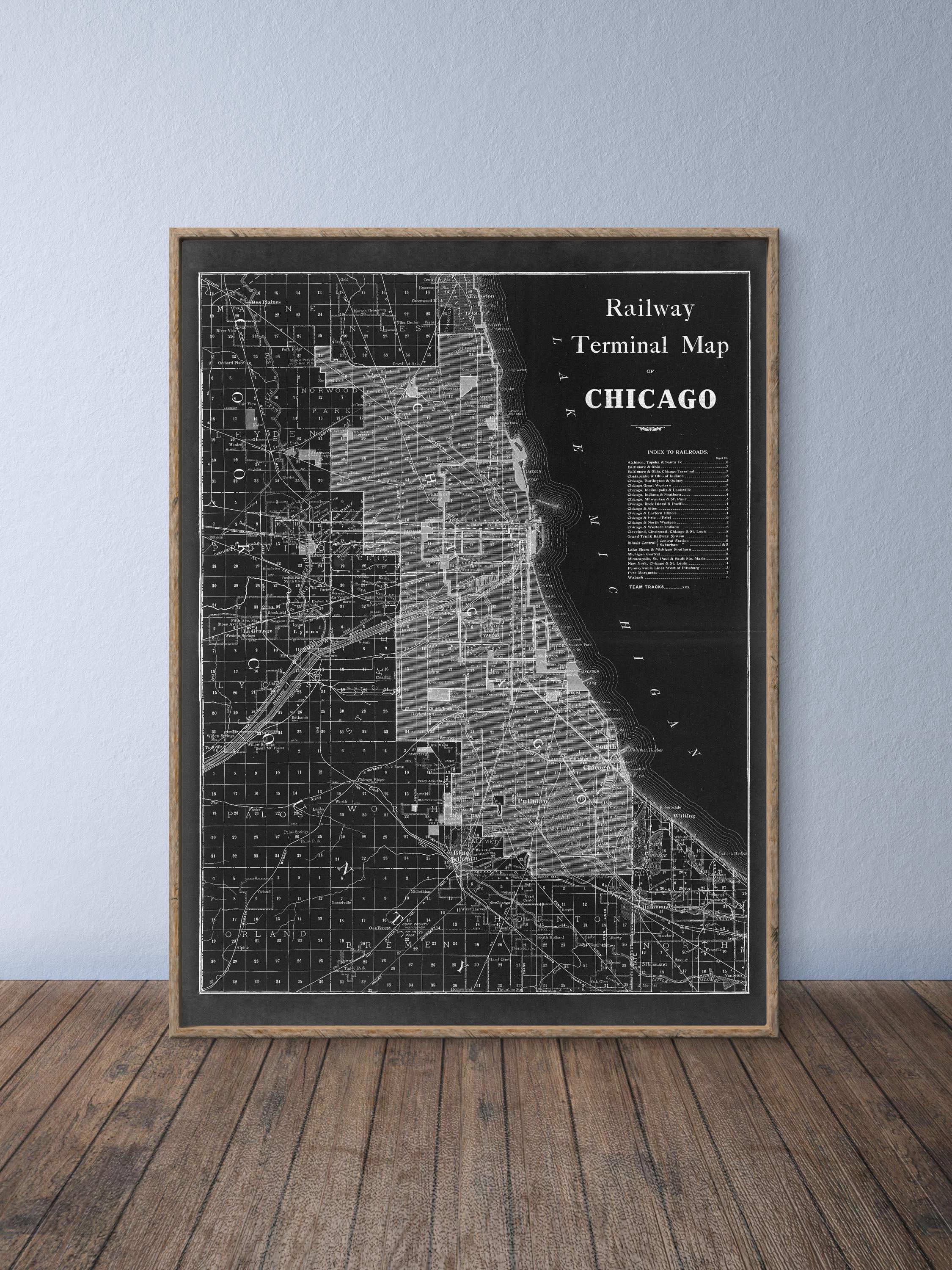 1912 Chicago Railway Map Reprint - Vintage Chicago Railroad Map Reprint ...