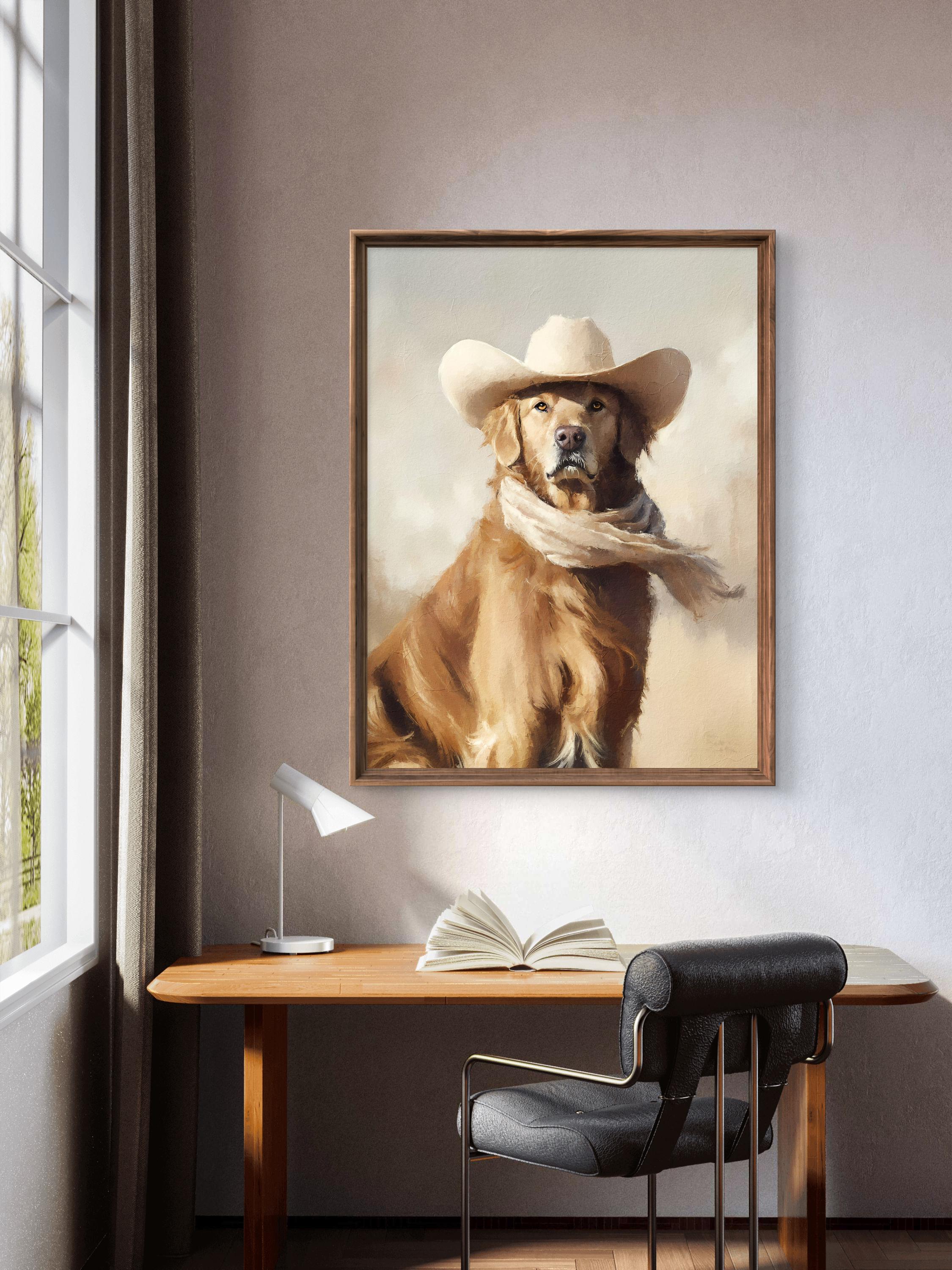 Dog Cowboy Art Print - Funny Animal Cowboy Decor - Digital Painting ...