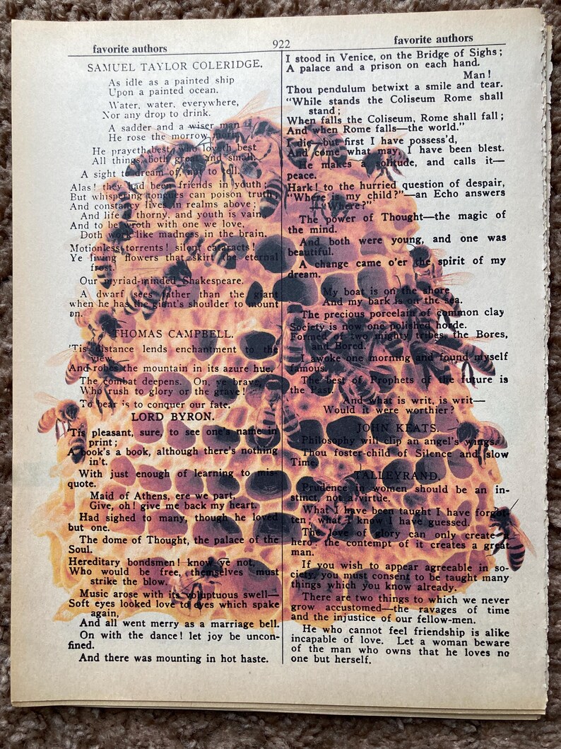 Bee Themed Dictionary Print Set - Bee & Beehive, - Rustic Honeybee ...