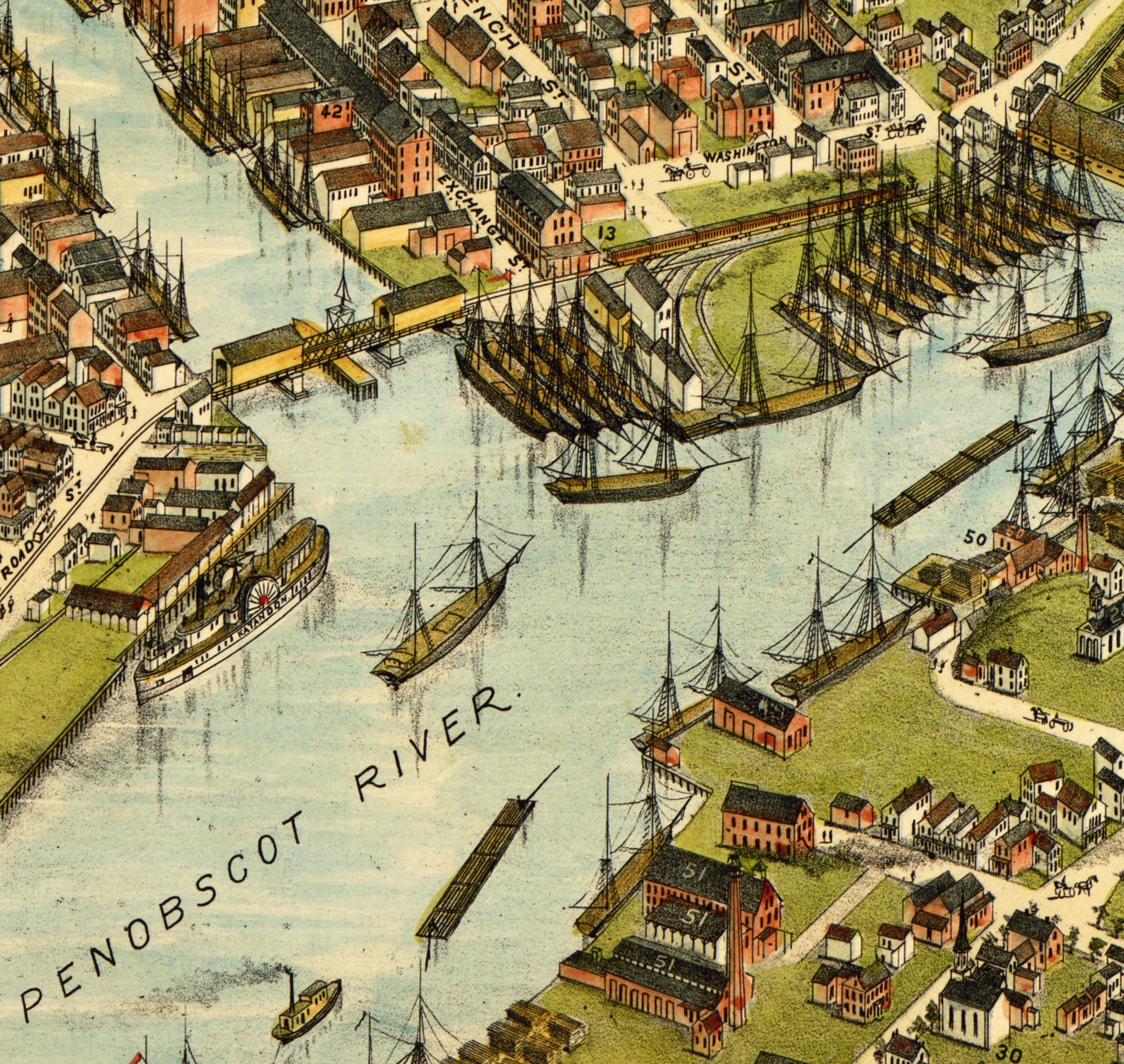 Vintage Bangor Map 1875 - Old Map of Bangor, Maine Reprint- 5 Large/xl ...