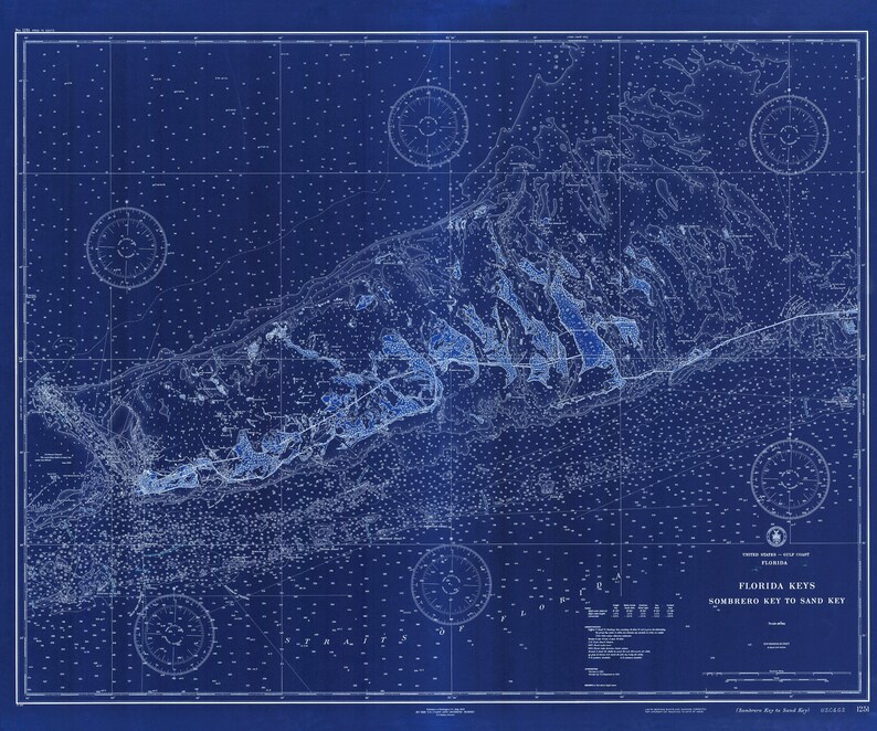 1932 Florida Keys Nautical Chart reprint Key West-Big Pine | Etsy
