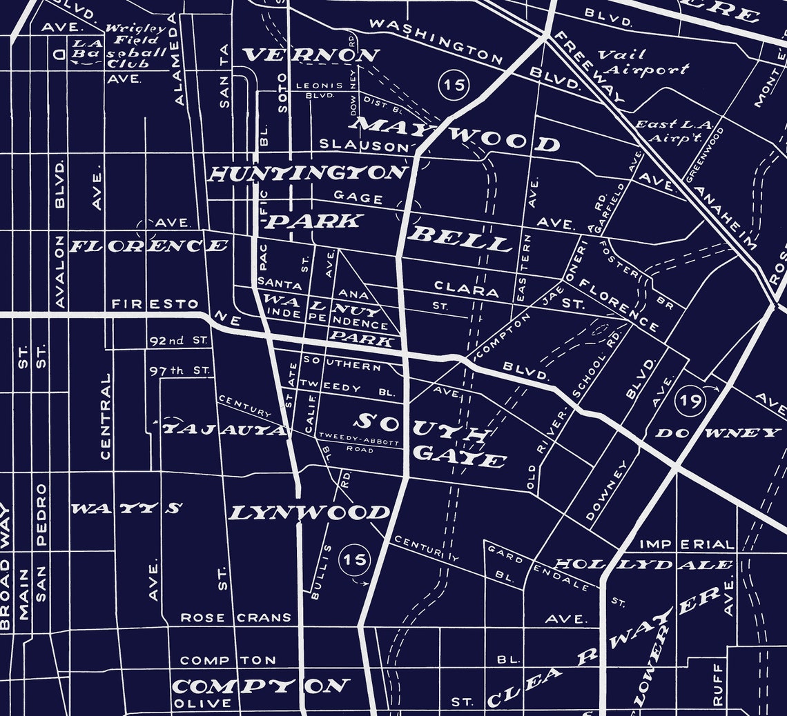 1940s Los Angeles Map Reprint Mid-century LA Map Reprint on - Etsy