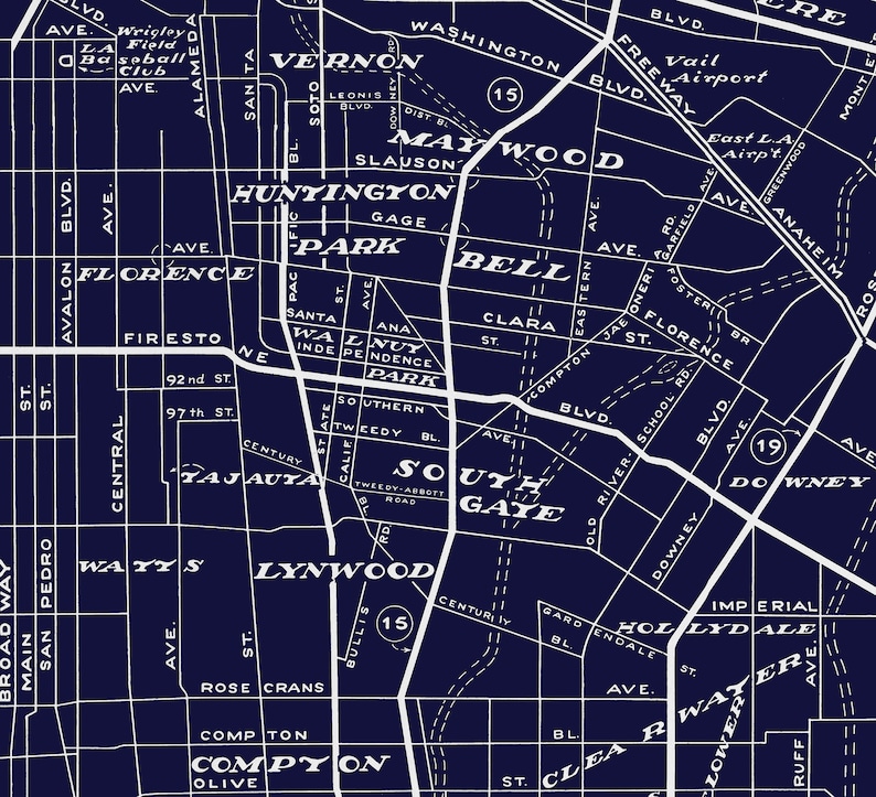 1940s Los Angeles Map Reprint Mid-century LA Map Reprint on - Etsy