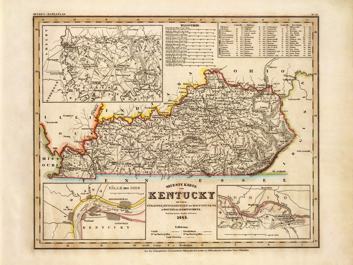 1845 Kentucky Map Reprint Vintage Kentucky Map Reprint | Etsy
