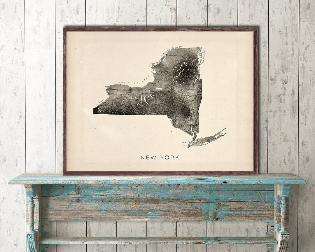 New York State Relief Map Reprint, Vintage New York Map Reprint - 6 ...