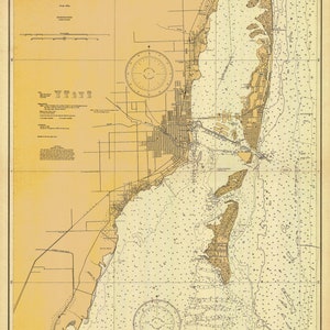 1927 Miami Harbor Map, Vintage Miami Nautical Map/chart Reprint - 7 ...