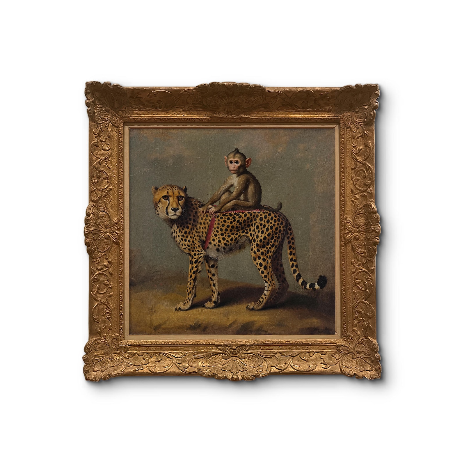 Monkey Riding Cheetah – Whimsical Jungle Vintage Animal Wall Art Print ...