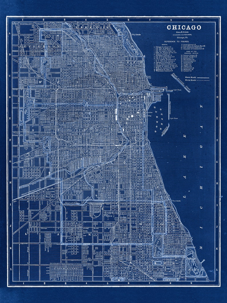 1887 Chicago Map Reprint - Vintage Chicago Reprint 4 Large/xl Sizes up ...
