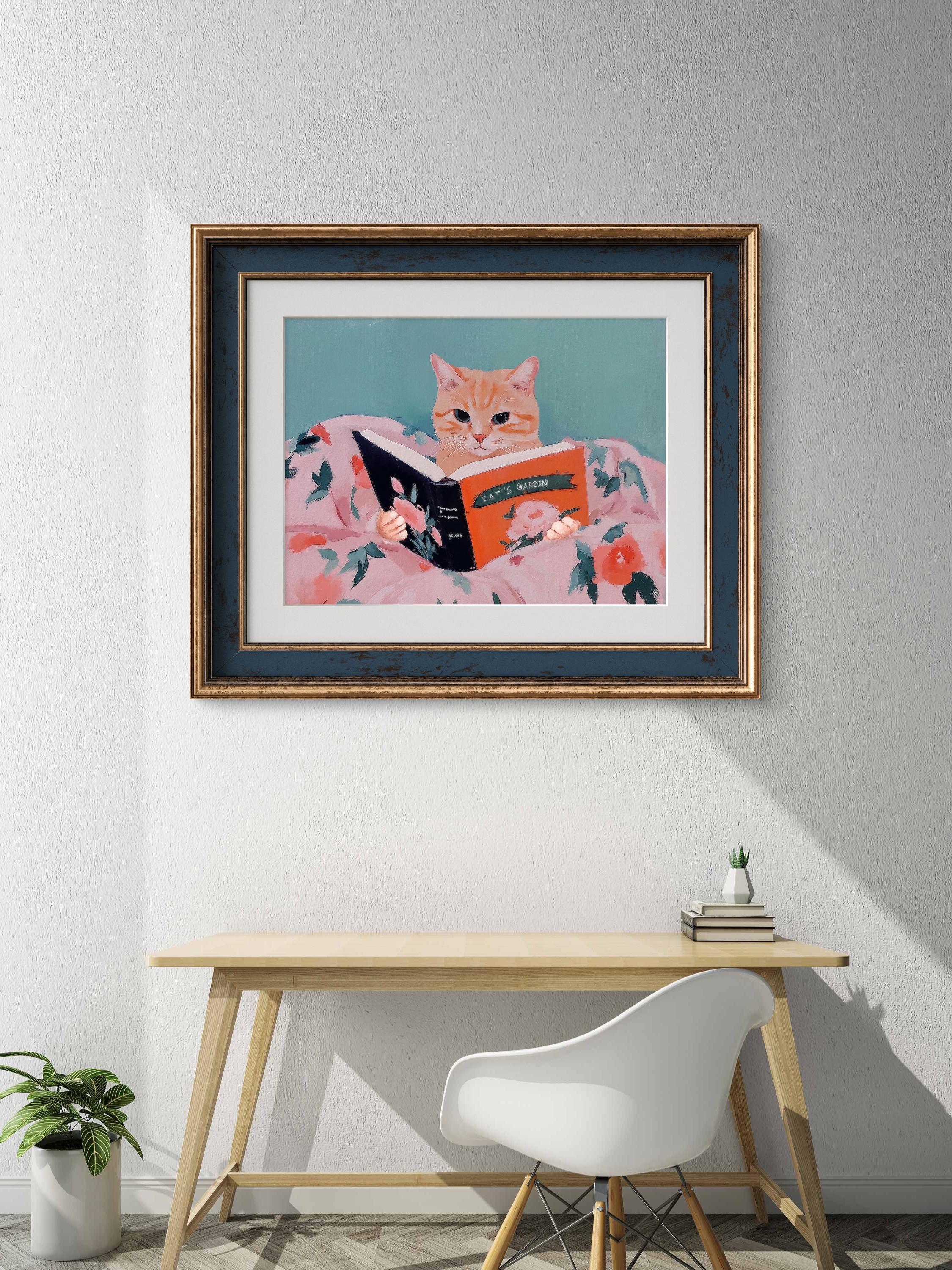 Cat Reading Art Print - Bookworm Art - Trendy Wall Art - Wake up and ...