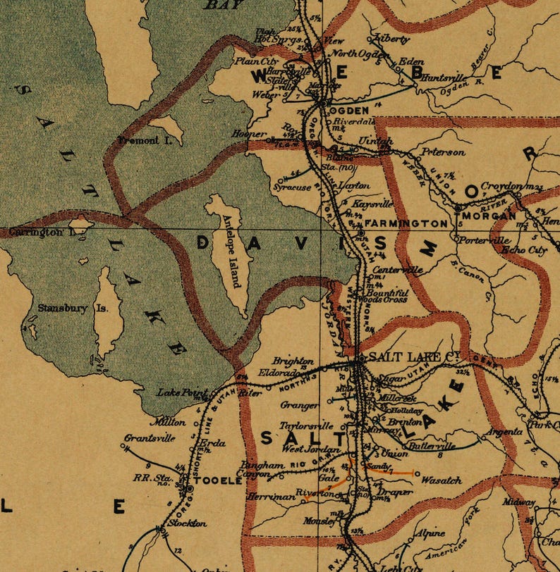 1895 Utah Postal Route Map Reprint - Utah Map Decor/gift - 4 Sizes up ...