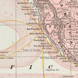 1887 World Map Reprint , Vintage Cram's "chart of the World" Map ...