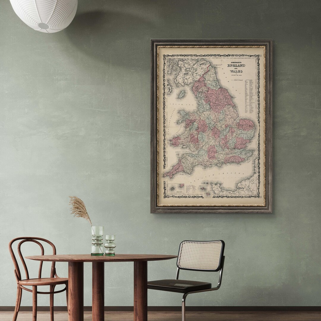 1862 Map of England and Wales Reprint - Johnson's Atlas England Reprint ...