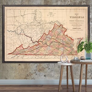 1869 Virginia Map Reprint, Vintage Virginia Map Reprint - 5 Large/xl ...