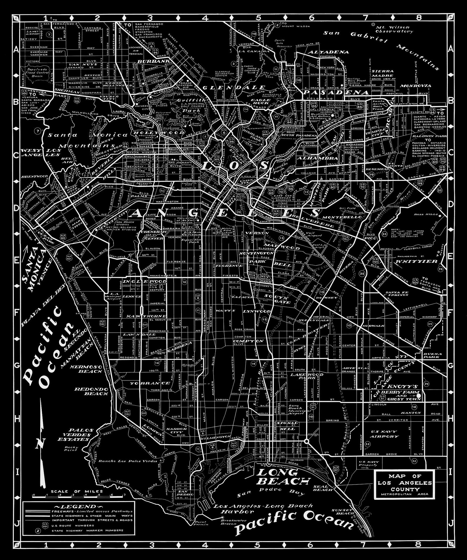 1940s Los Angeles Map Reprint - Mid-century LA Map Reprint on Fine Art ...