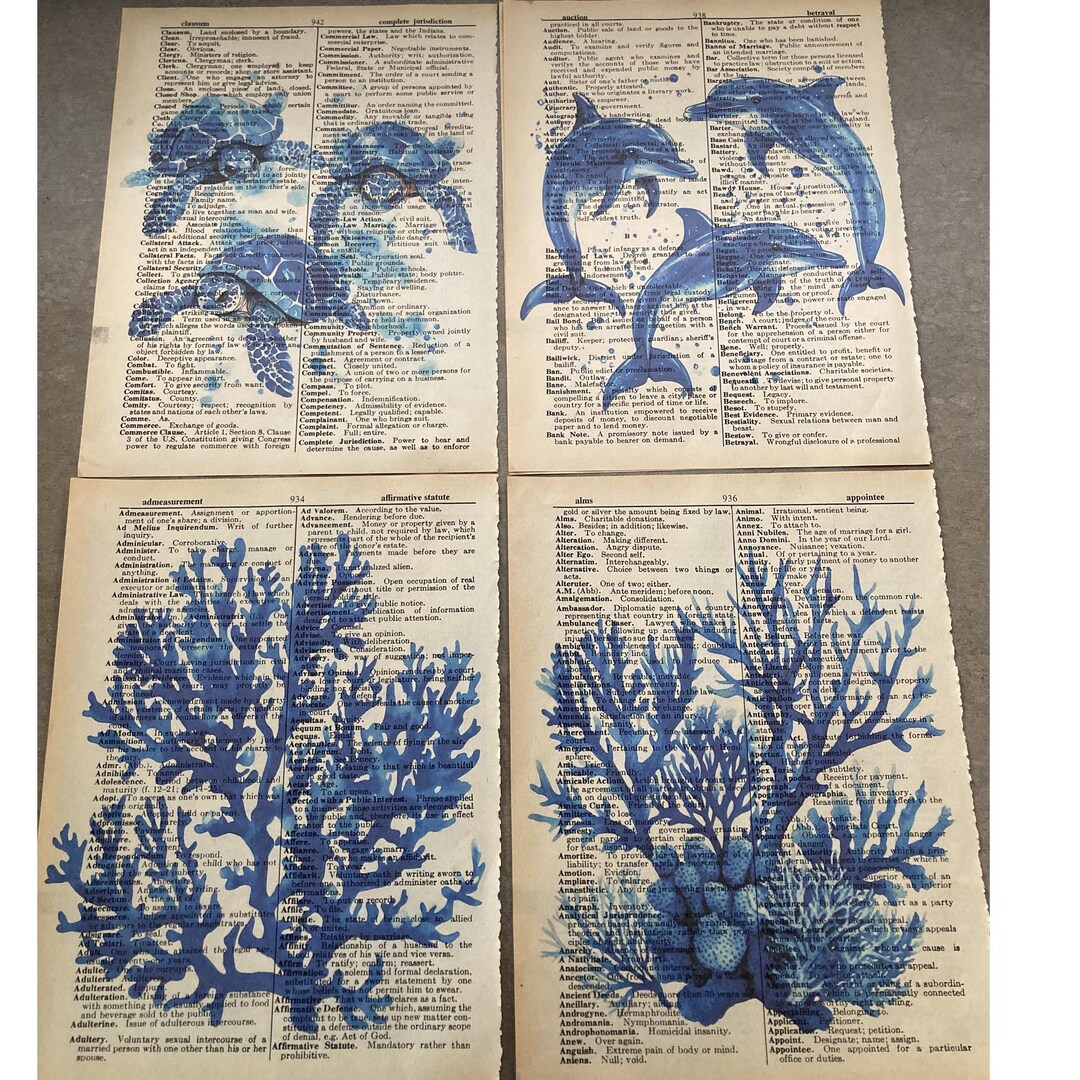 Ocean Decor Themed Dictionary Prints -sea Navy Blue- Coastal Decor Sea ...
