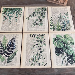 Plant Themed Dictionary Prints - 6 Piece Set - Watercolor Plant Print ...