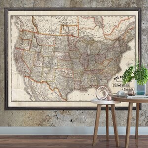 1883 US Railroad Map Reprint, Vintage US Railroad Map Reprint, 4 Large ...