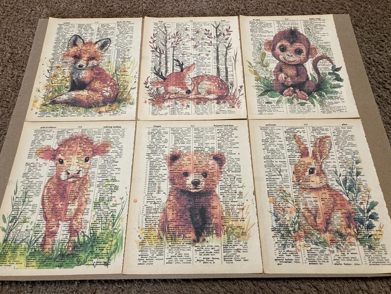 Woodland Baby Animal Themed Dictionary Prints, 6-piece Set, Dictionary ...